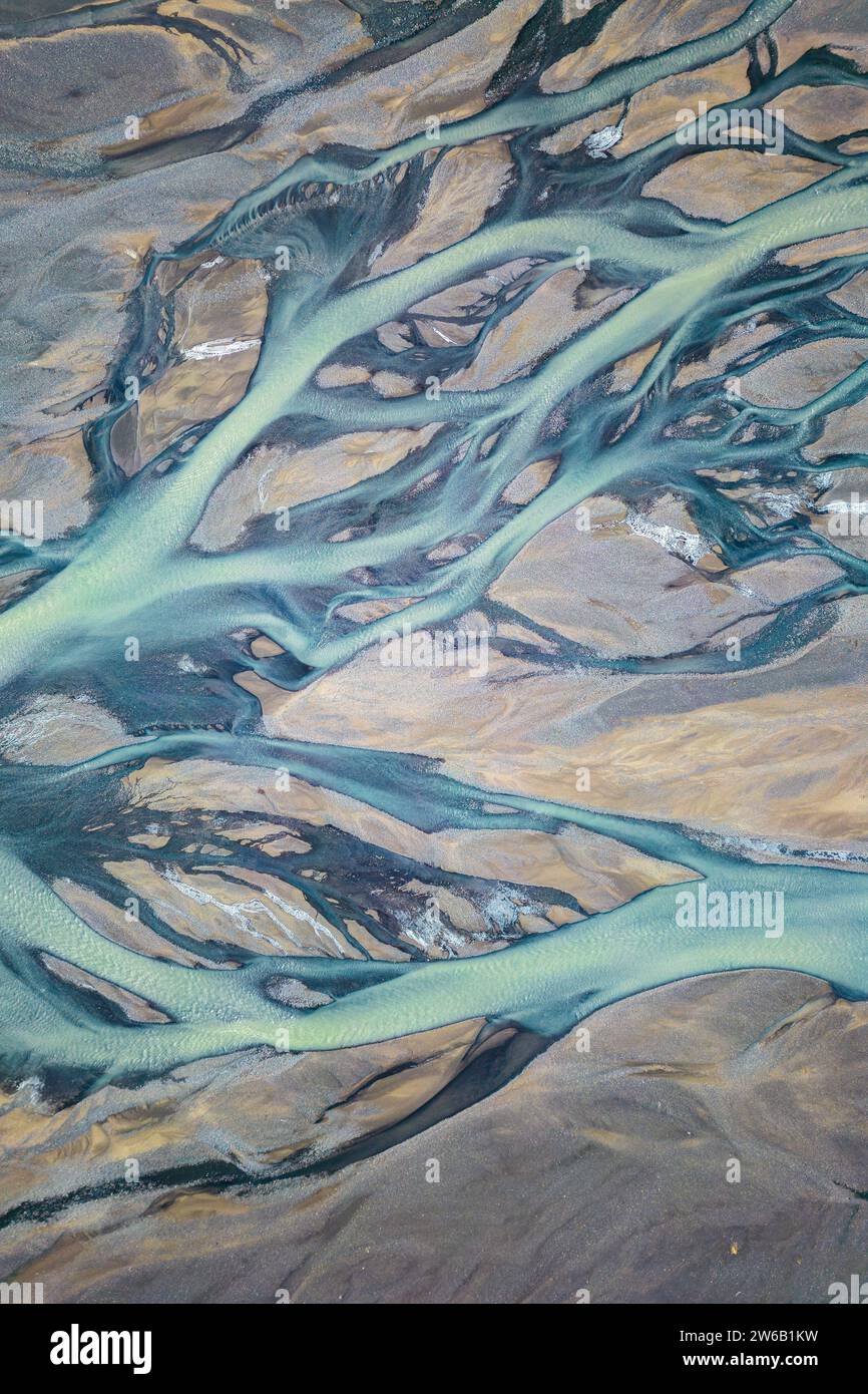Top view drone image of breathtaking drone view of curvy river estuary ...