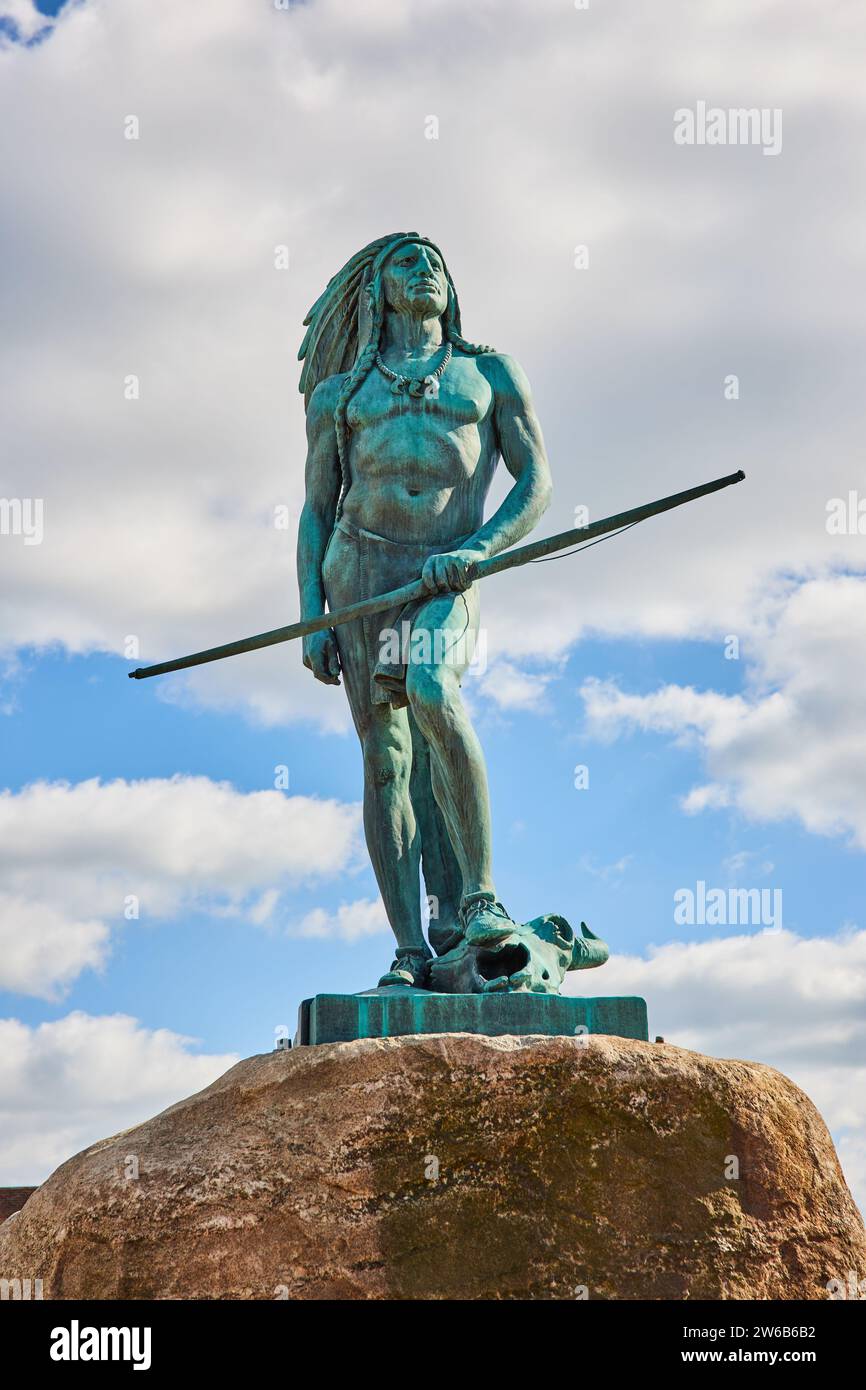 Bronze Native American Statue in Noble Stance, Low Angle View - Muncie ...