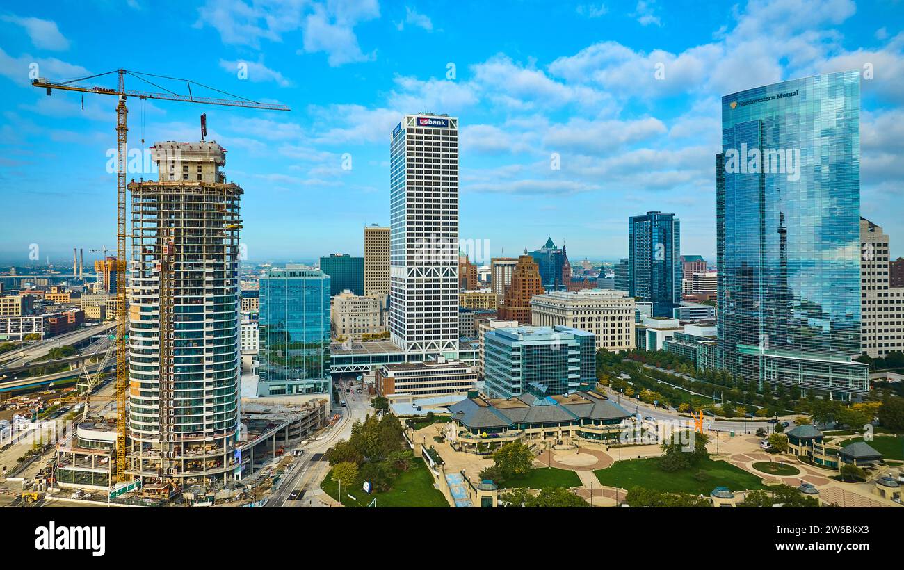 Aerial View of Urban Construction and Skyscrapers in Milwaukee Stock ...