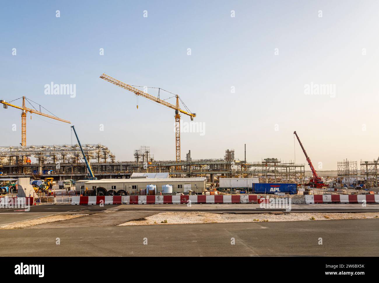 New construction works being carried out and yellow Liebherr tower ...