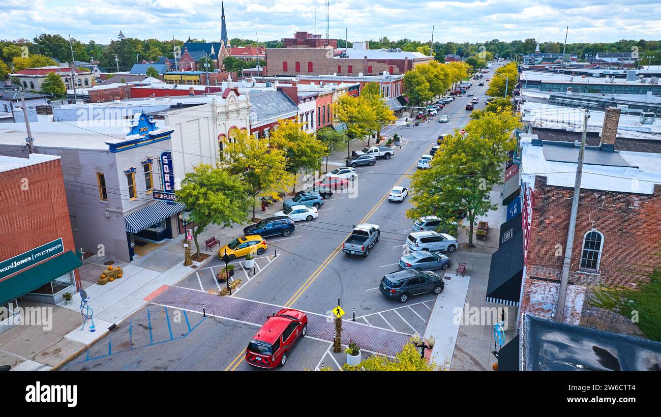 Aerial Small Town Americana: Main Street Scene in Goshen Stock Photo ...