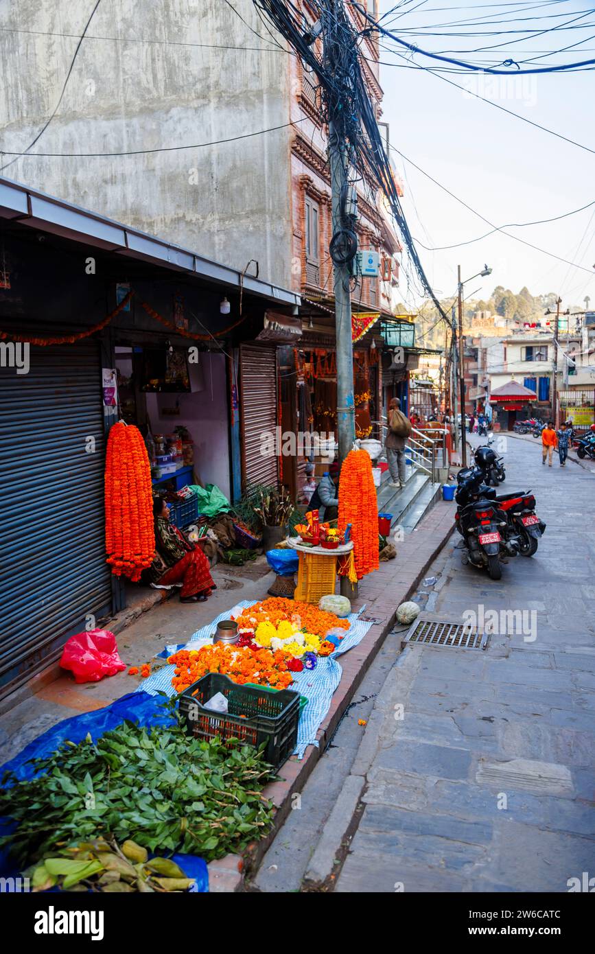 Small local roadside shop selling marigolds and flowers for garlands ...
