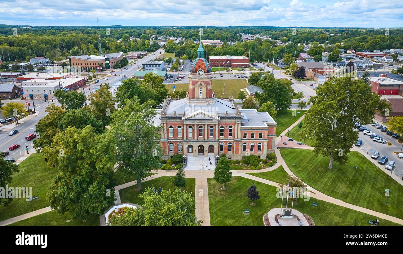 Aerial View of Elkhart County Courthouse in Small Town Goshen, Indiana ...