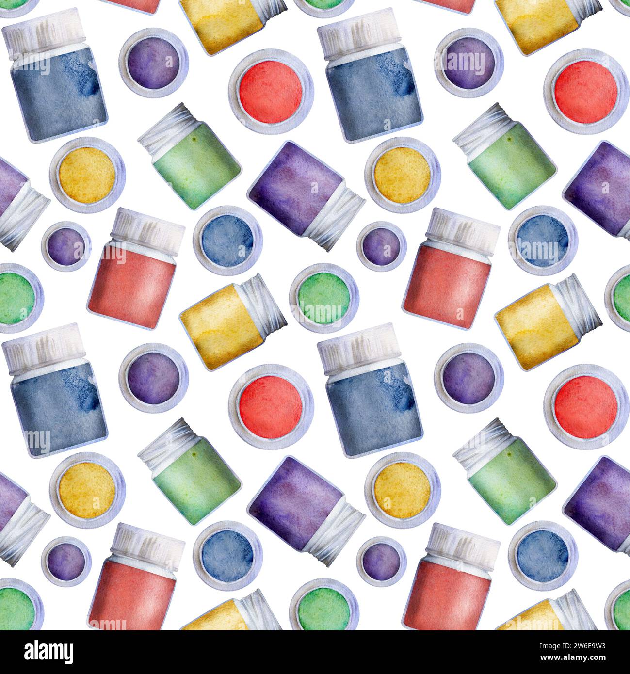 Watercolor hand drawn illustration, kids children painting materials ...