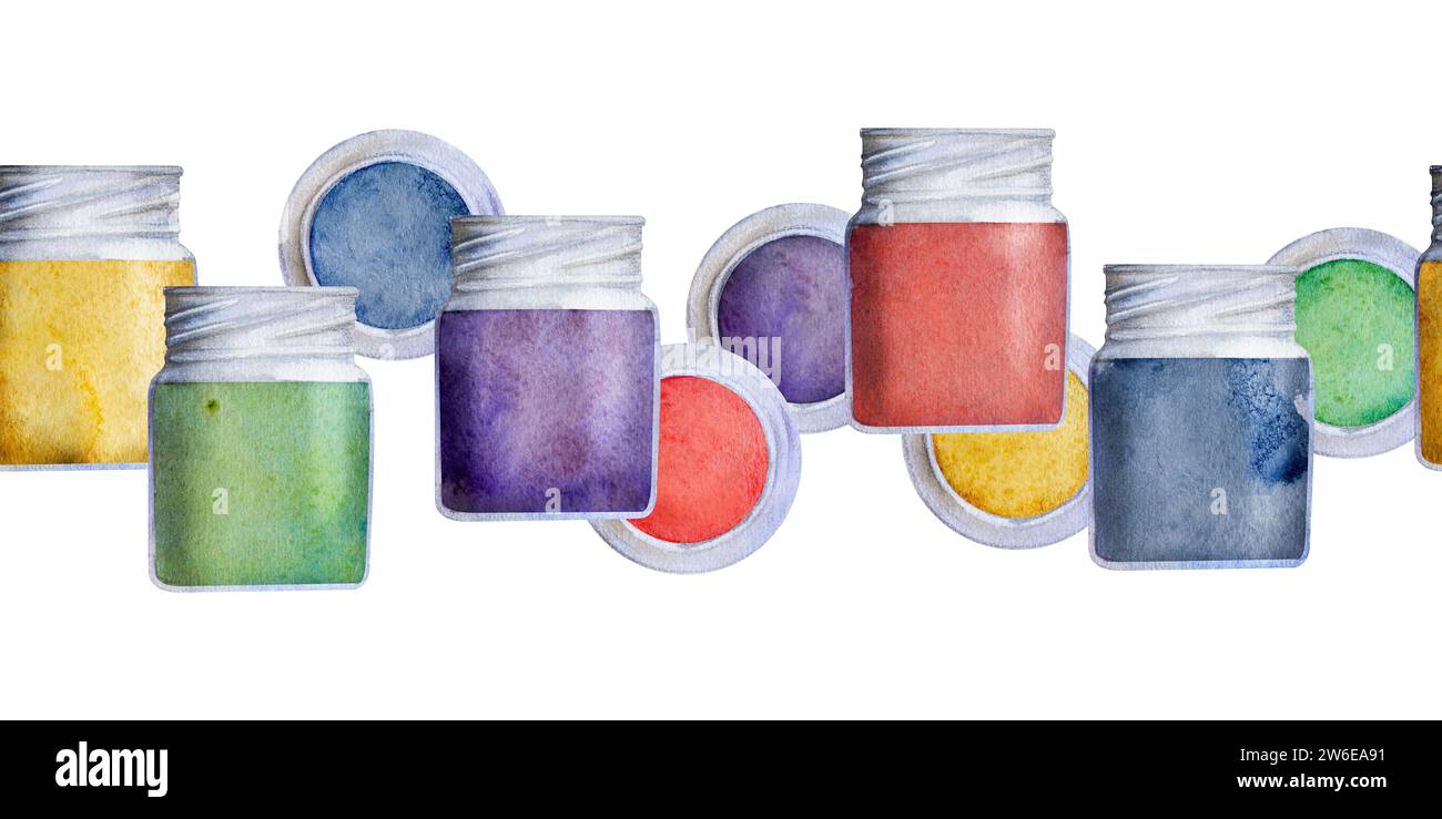 Watercolor hand drawn illustration, kids children paint art materials ...