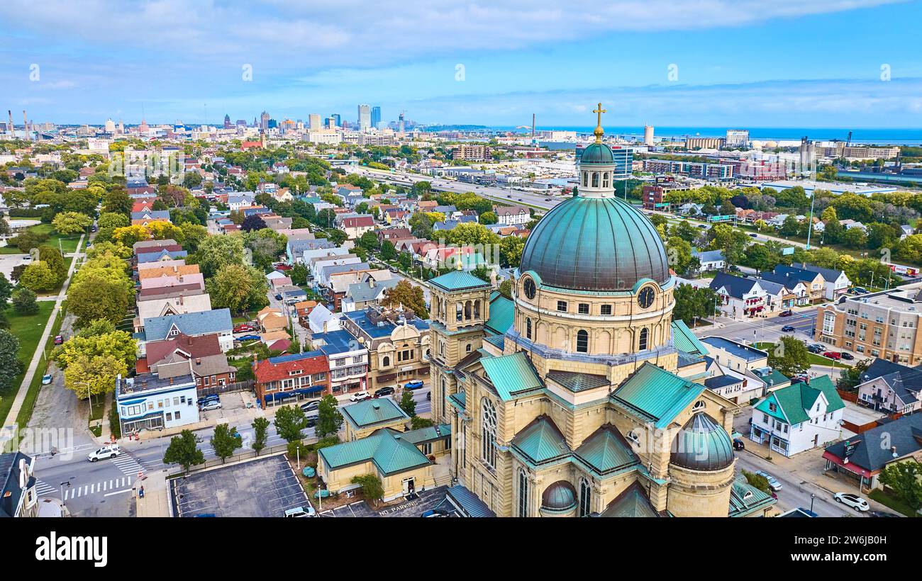 Aerial View of Historic Church with Green Dome in Urban Milwaukee Stock ...