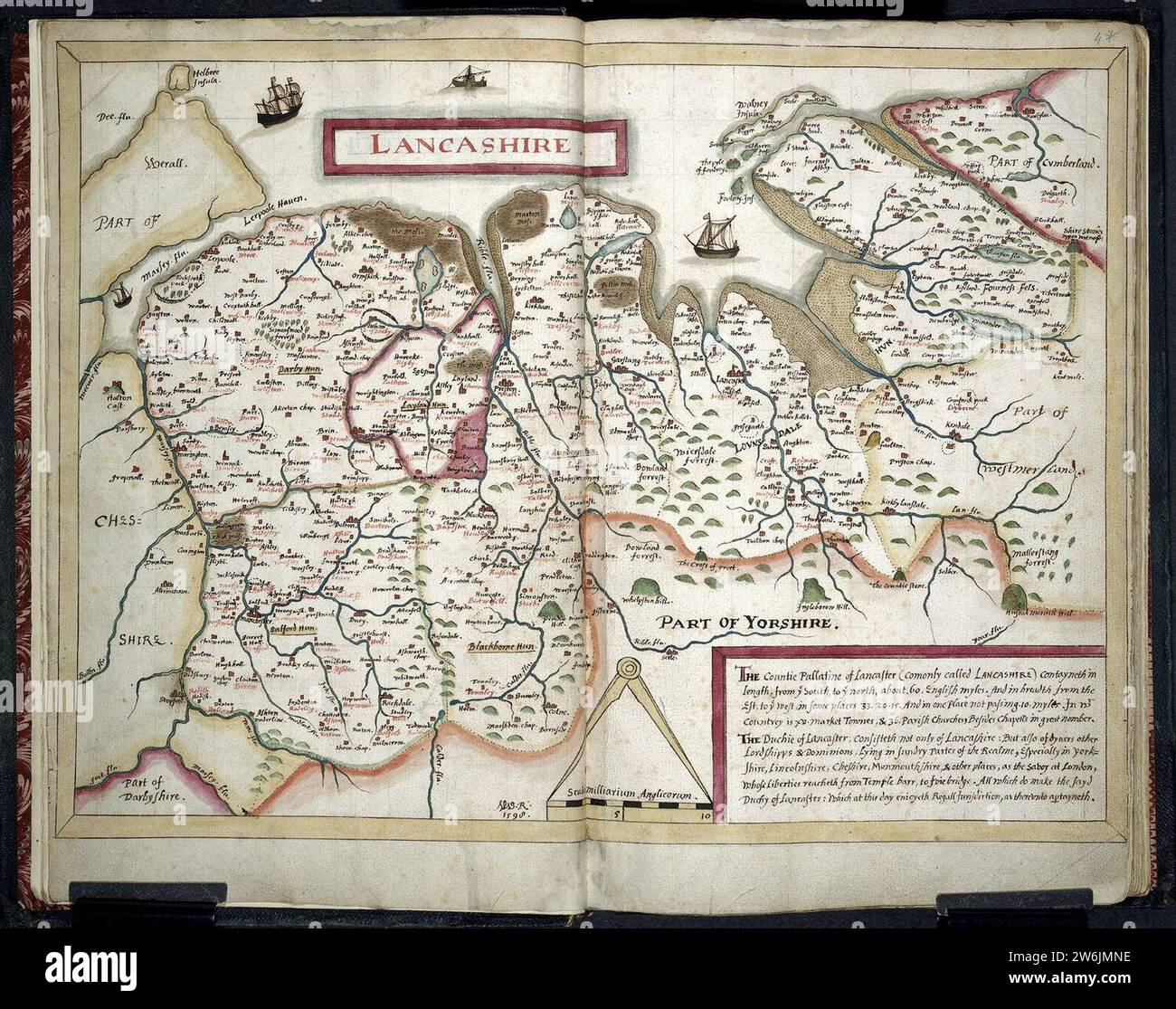 William Smith map of Lancashire 1598 Harley 6159 ff 3v-4 Stock Photo ...