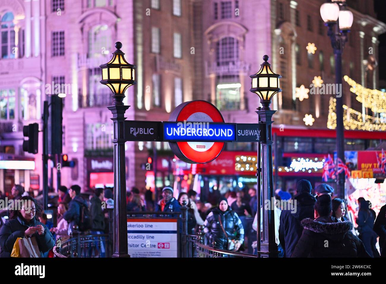 Christmas lights and decorations in London's Westend on Regent Street and Piccadilly Circus ...