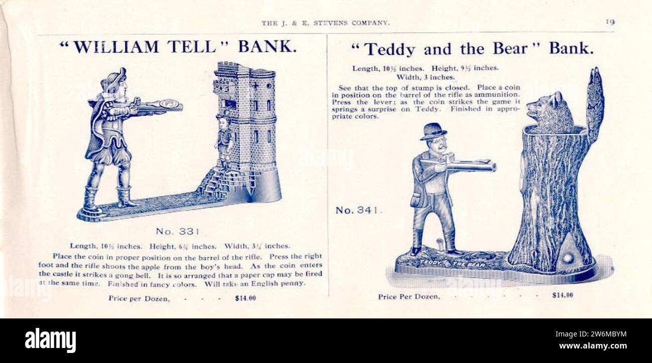 William Tell and Teddy and the Bear mechanical banks, J. & E. Stevens ...