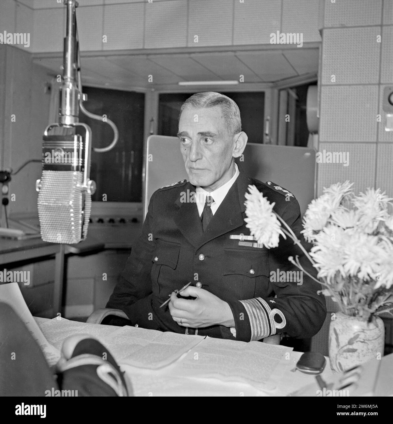 Naval officer in a radio studio ca. undated Stock Photo - Alamy
