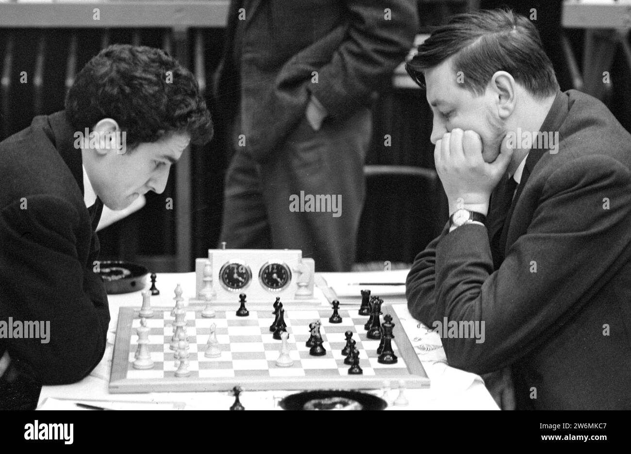 Blast furnace chess tournament. Left Parma (Yugoslav), right Donner ca ...