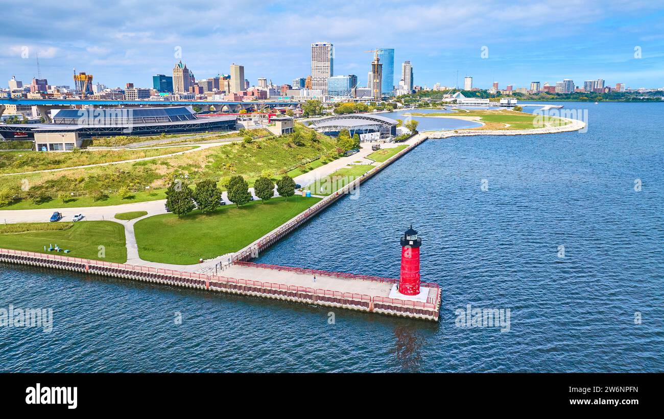 Aerial View of Milwaukee Pierhead Lighthouse and Coastal Cityscape ...