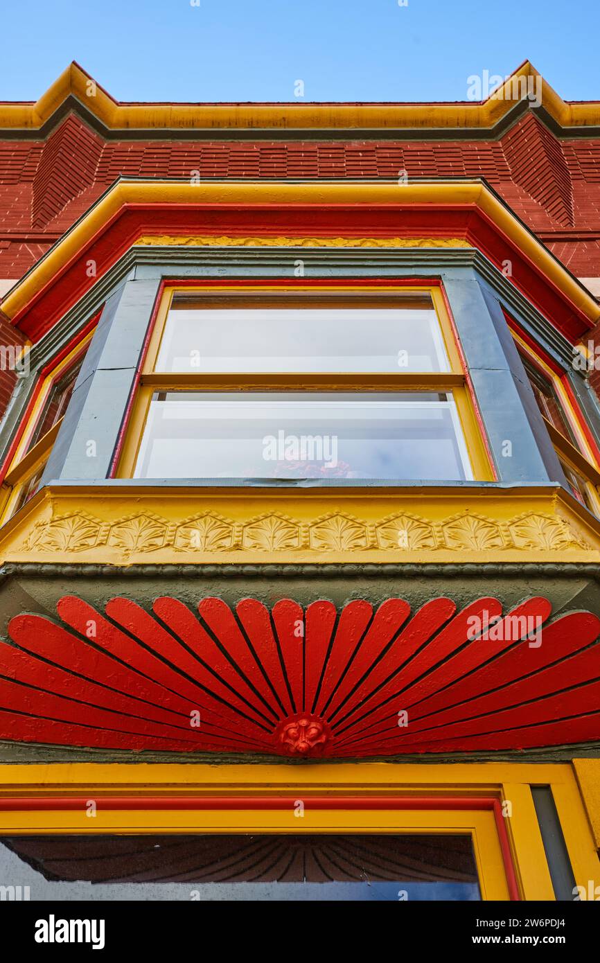 Colorful Victorian Window Trim and Facade Details Against Blue Sky ...