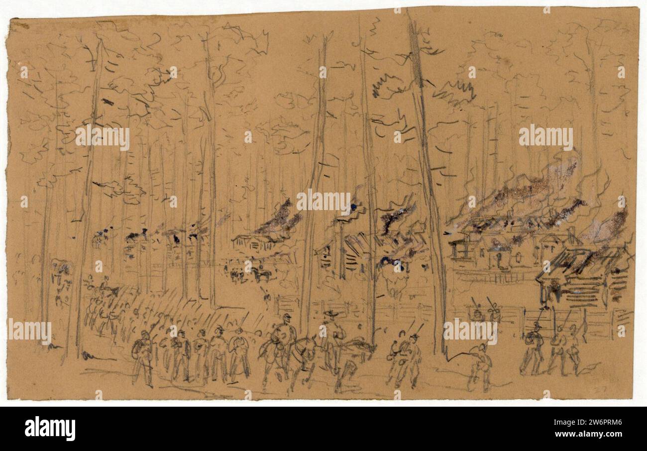 William Waud - Burning of McPhersonville 1865 - original sketch Stock ...