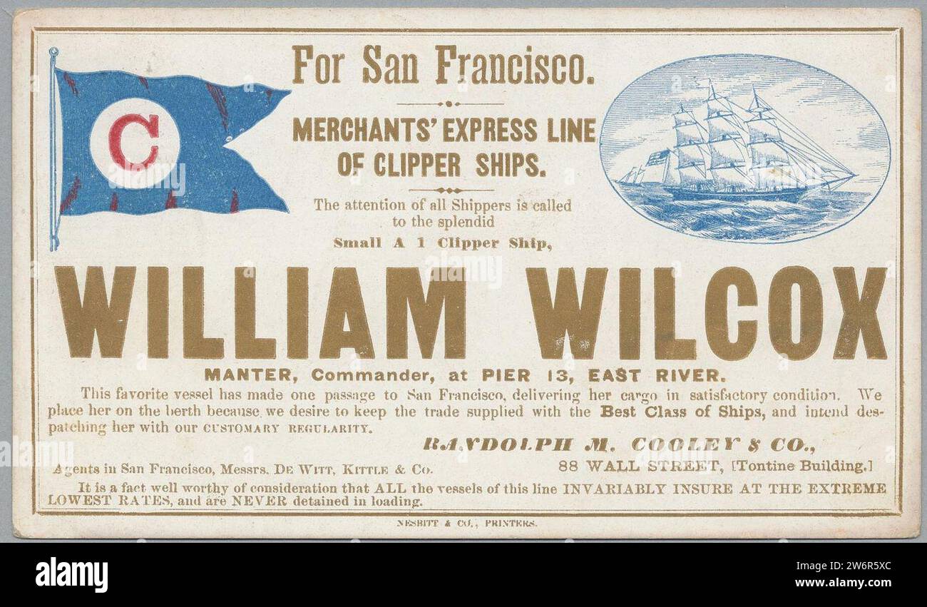 WILLIAM WILCOX Clipper ship sailing card HN002807aA Stock Photo - Alamy