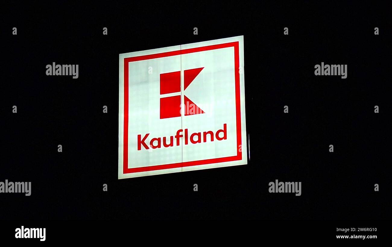Kaufland logo on hypermarket from German chain, part of Schwartz Gruppe ...