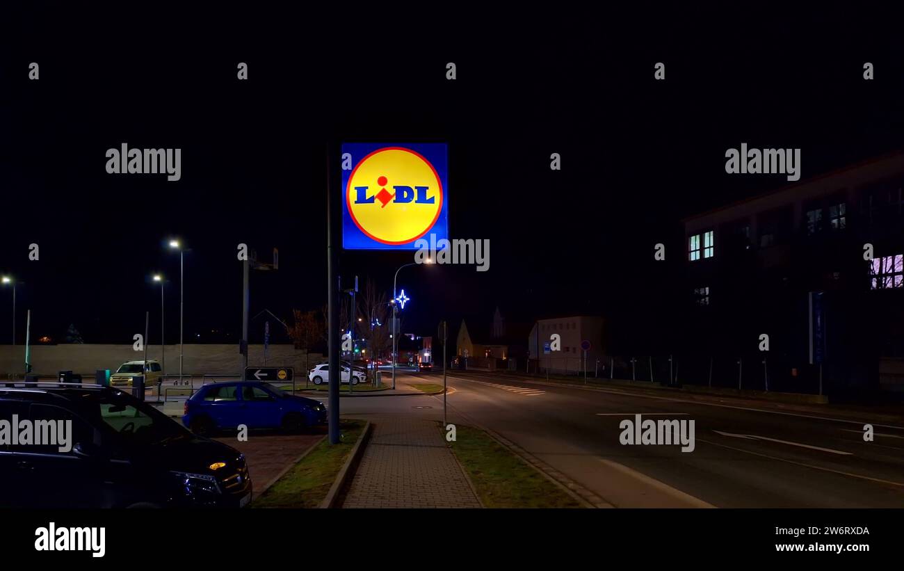 LIDL logo on hypermarket from German chain, part of Schwartz Gruppe ...