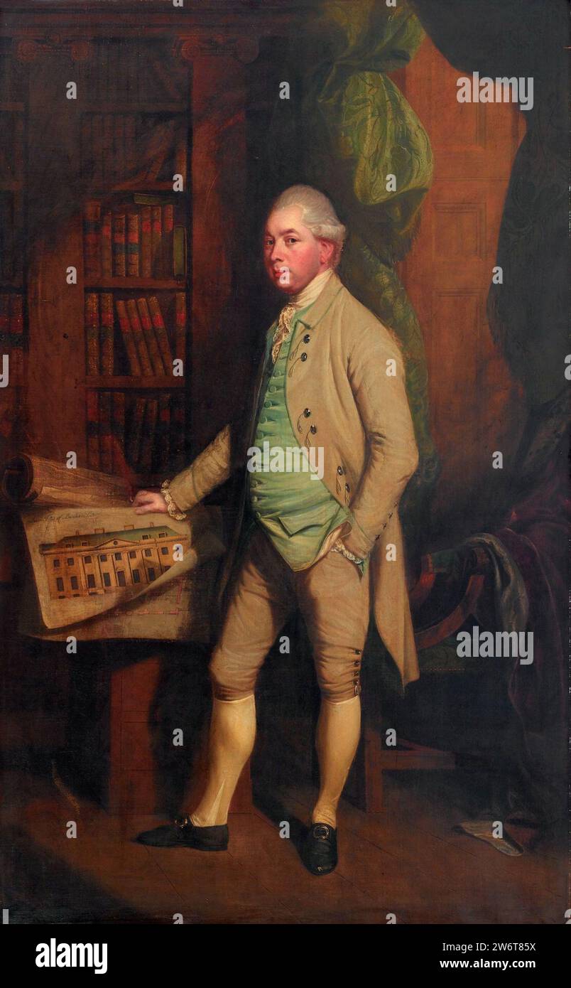 William, 6th earl of Craven, holding the Benham castle plan, by Thomas ...