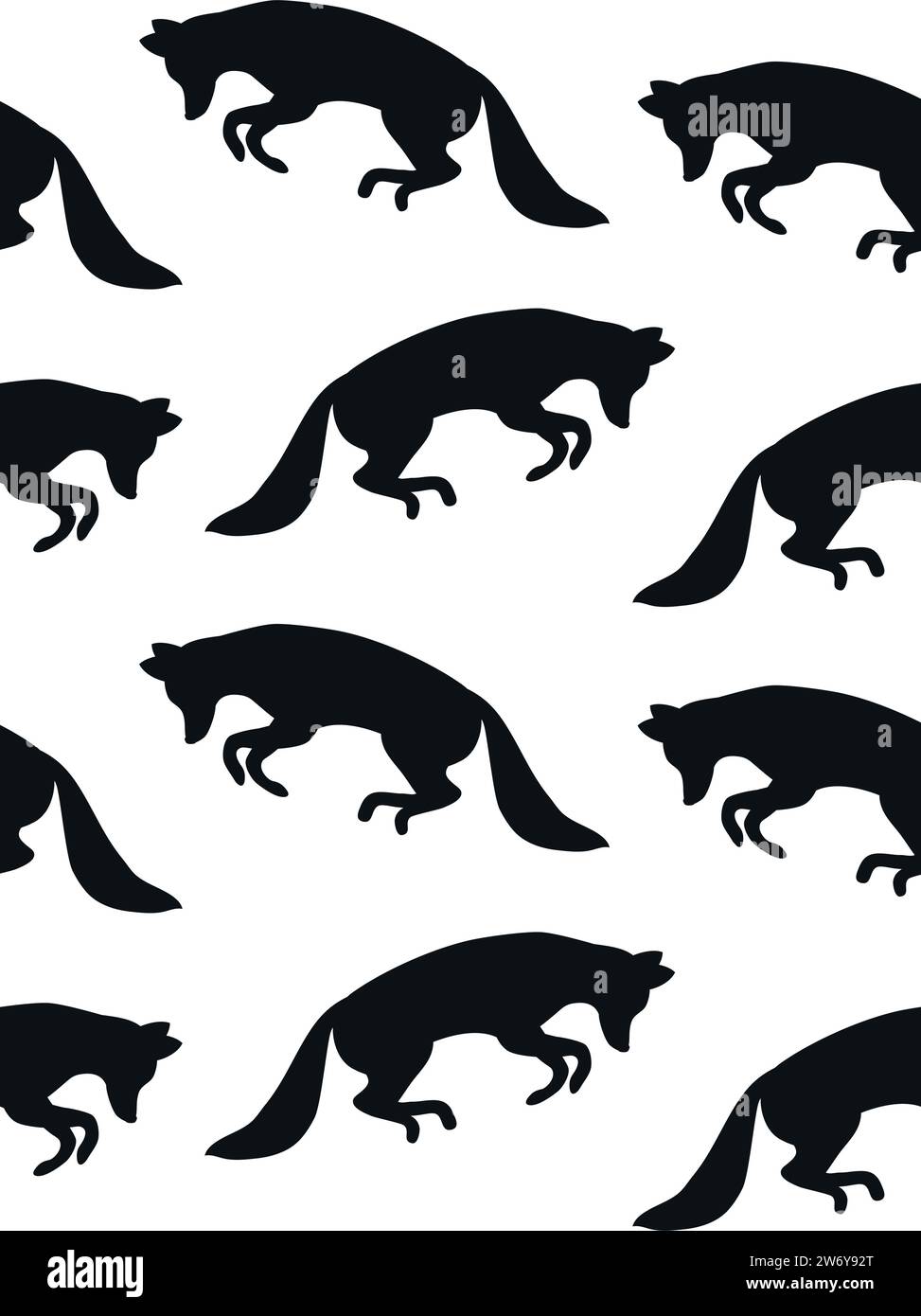 Vector seamless pattern of flat hand drawn jumping fox silhouette ...