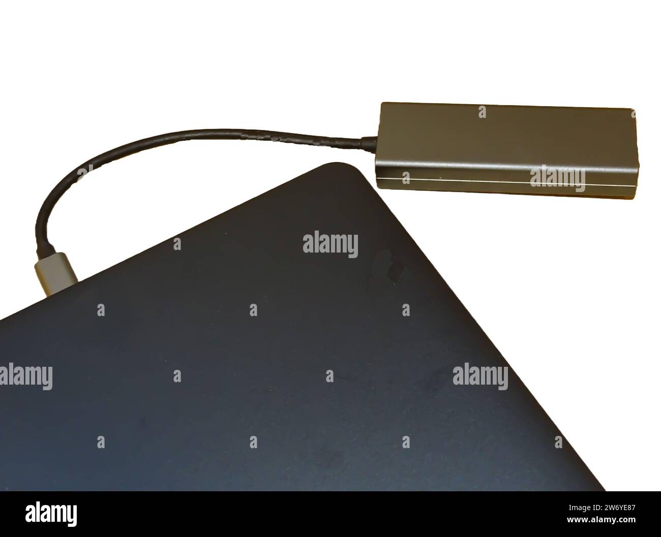 Internet cable connected to a multi-functional USB-C Hub station ...