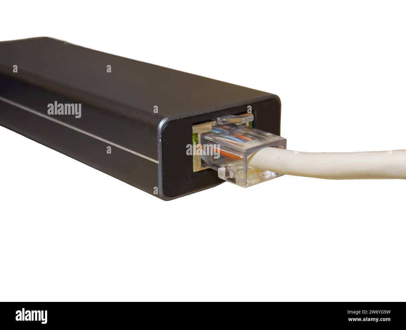 Internet cable connected to a multi-functional USB-C Hub station ...