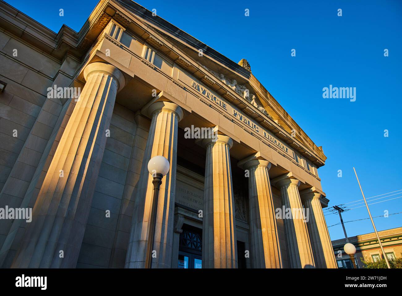 Golden Hour at Muncie Public Library with Classic Columns and ...