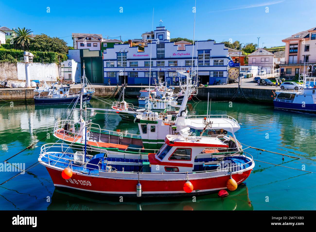 Harbour with fishing boats at Puerto de Vega, Navia, Principality of ...