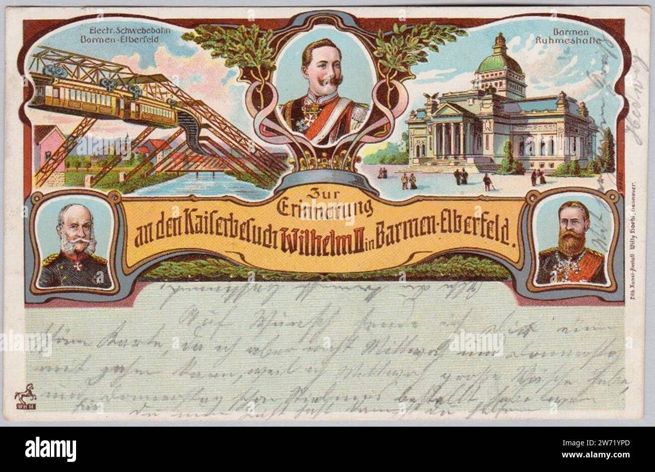 Willy Hoehl Ansichtskarte Zur Erinnerung an den Kaiserbesuch Wilhelm II. in Barmen-Elberfeld ...