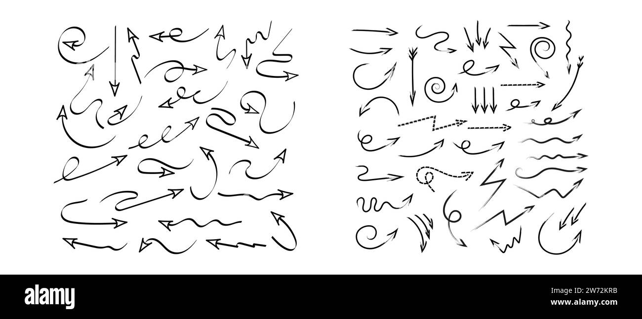 Arrows texture brush icon set of simple hand drawn arrows. Vector ...