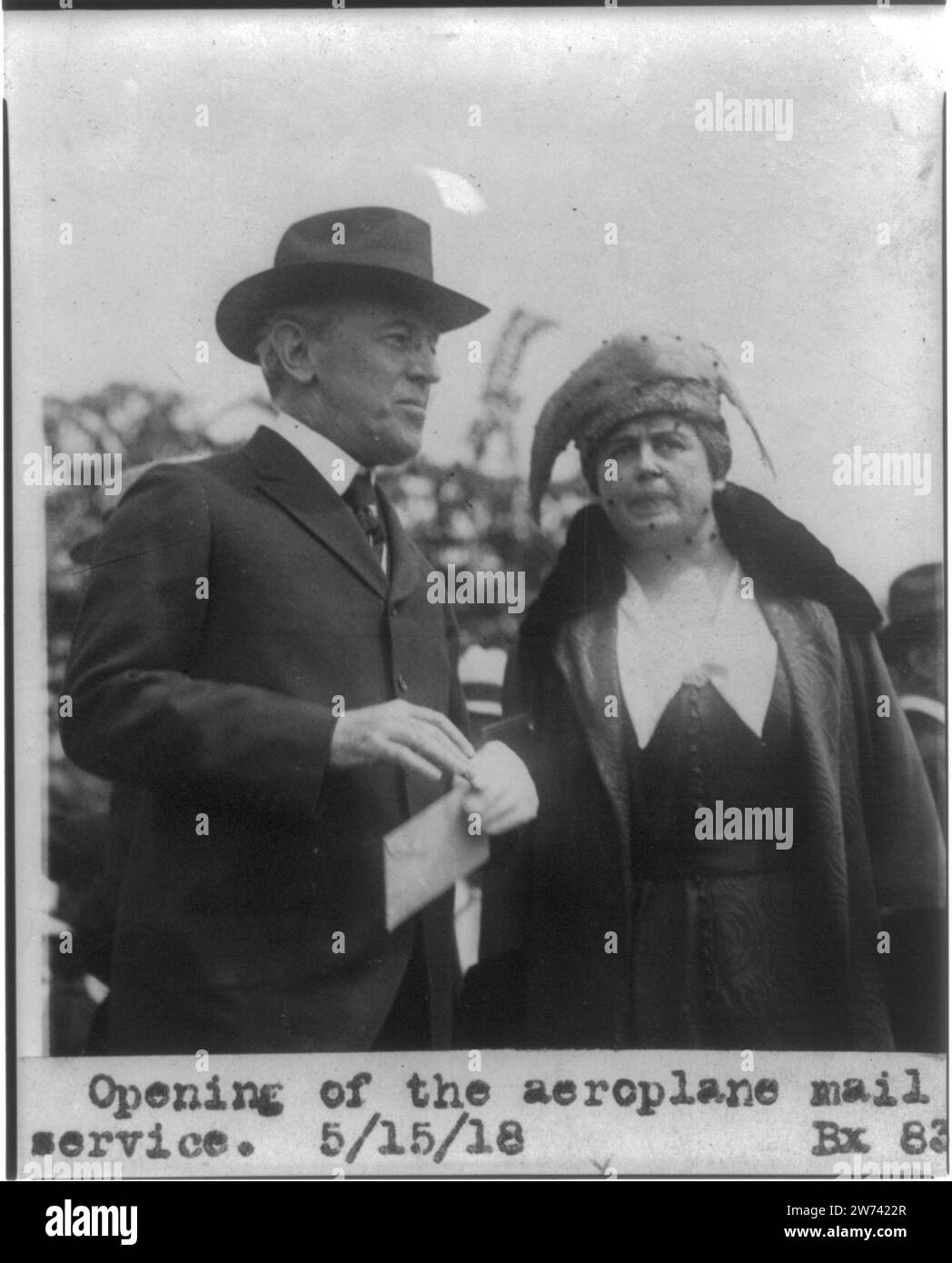 Wilson & wife at the opening of the aeroplane mail service Stock Photo ...