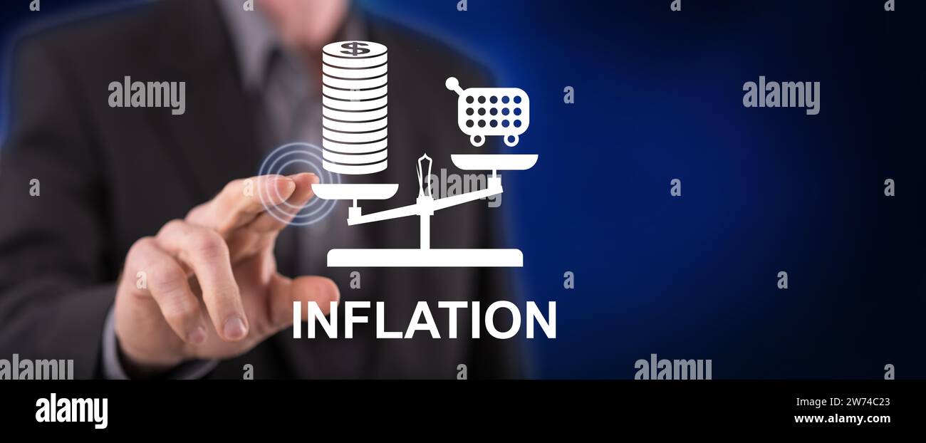 Man touching an inflation concept on a touch screen with his finger ...