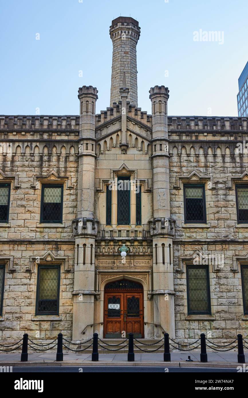 Front entrance of old, historic, and original Chicago water works ...
