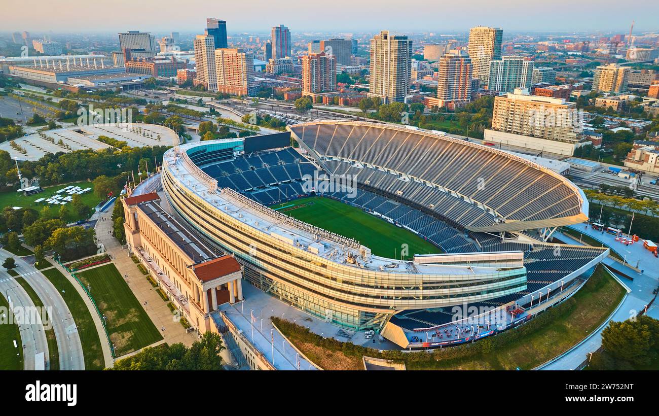Aerial sports Soldier Field Chicago football stadium at sunrise ...