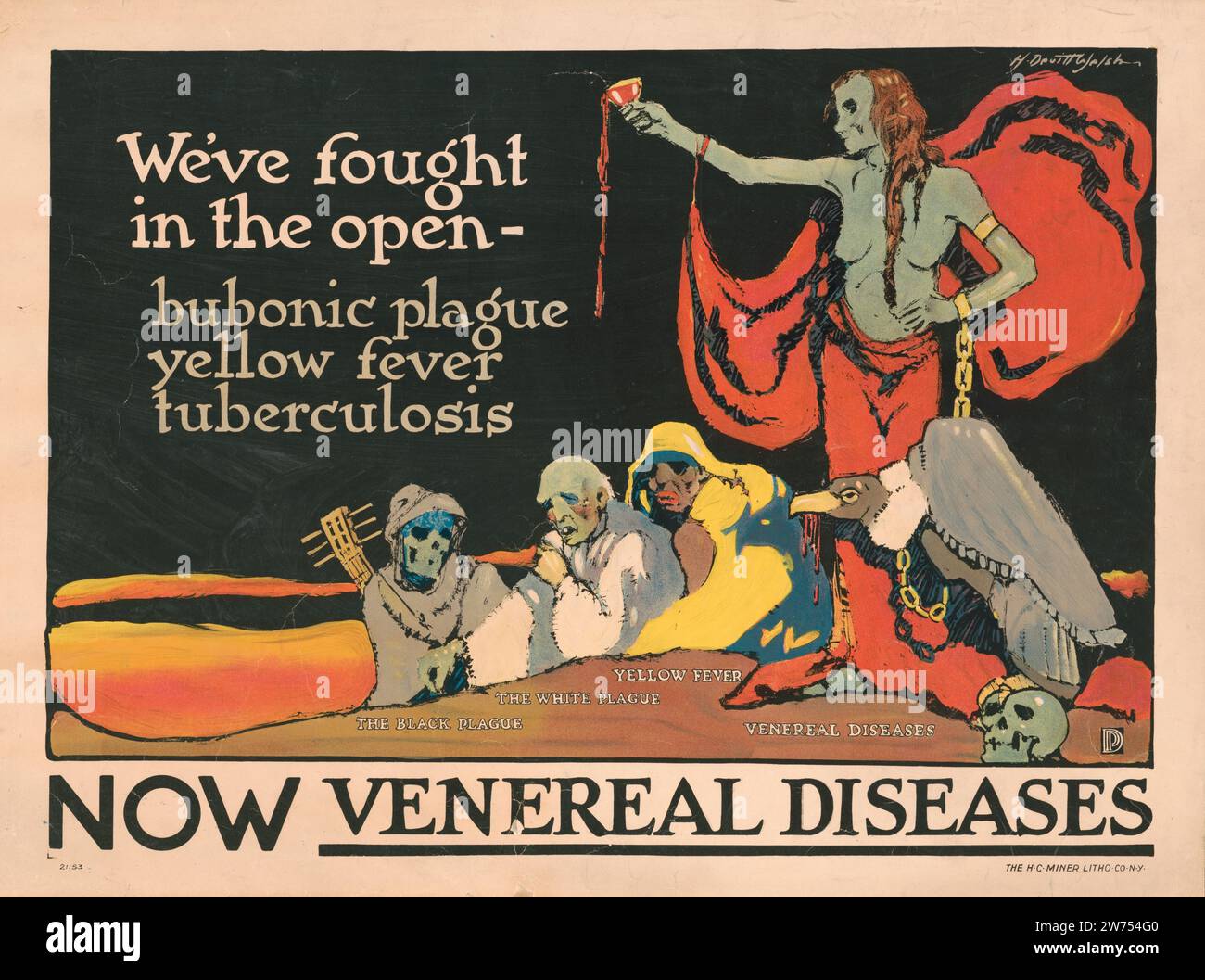 American health education poster (c. 1918) depicting frail human forms ...