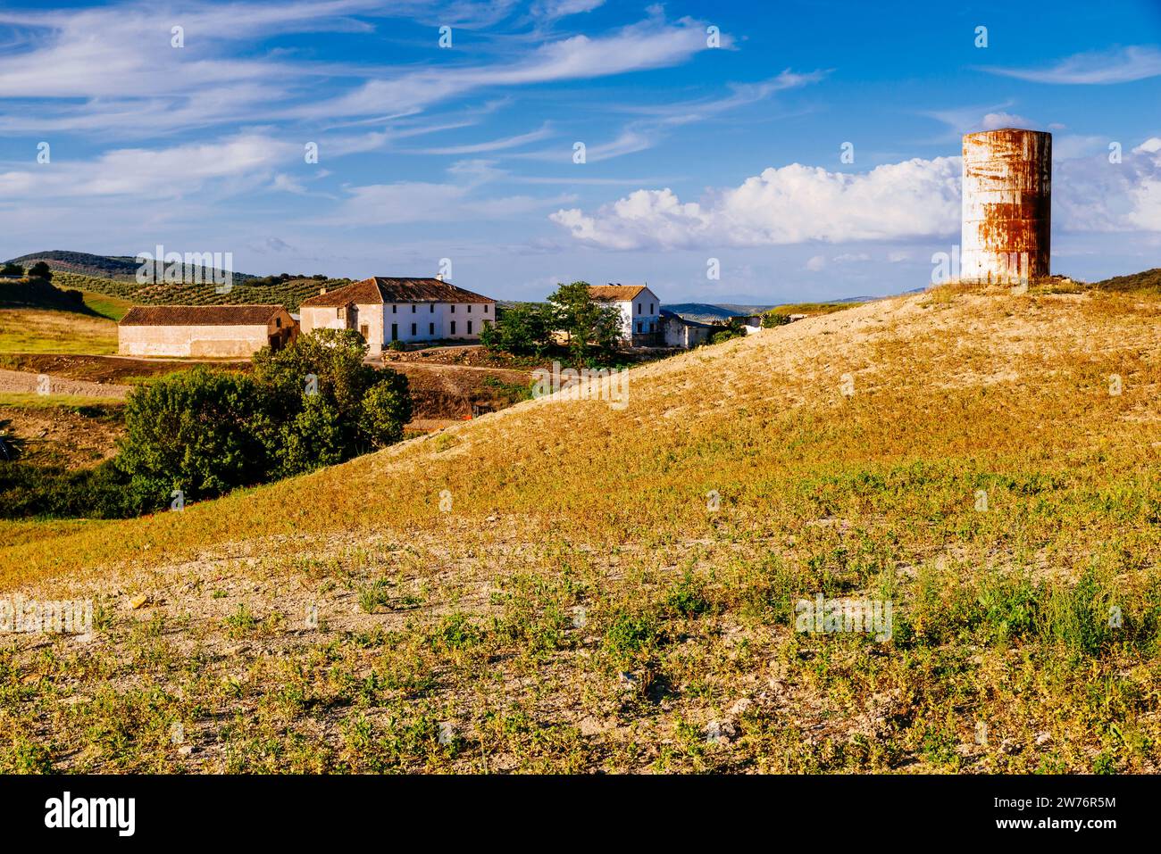 Farmhouse surrounded by dry farm fields. Old Bailen - Motril road ...