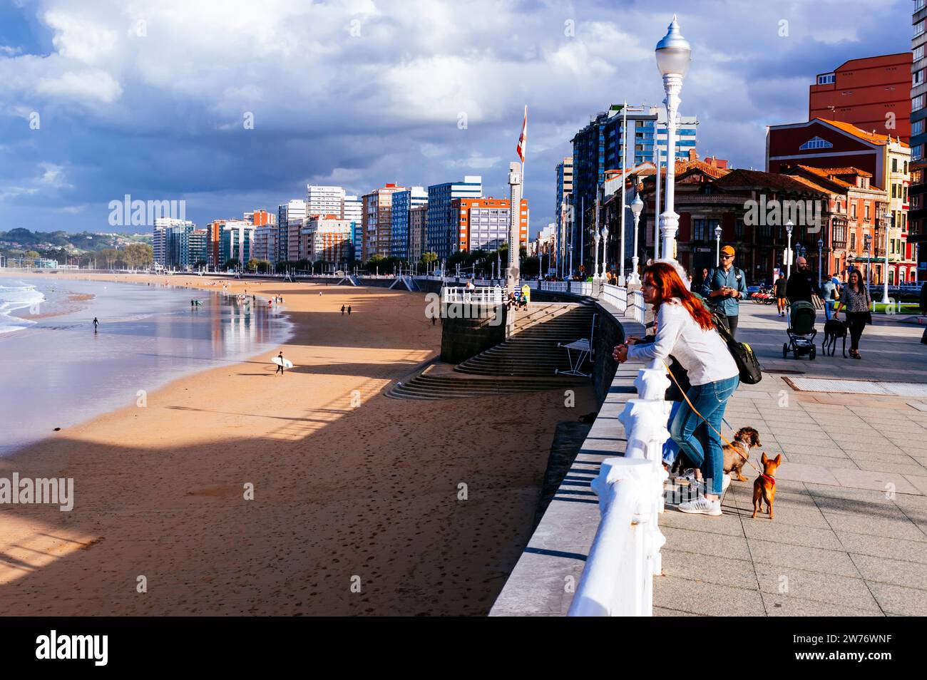 The Promenade of Gijón on San Lorenzo Beach. Gijón, Principality of ...