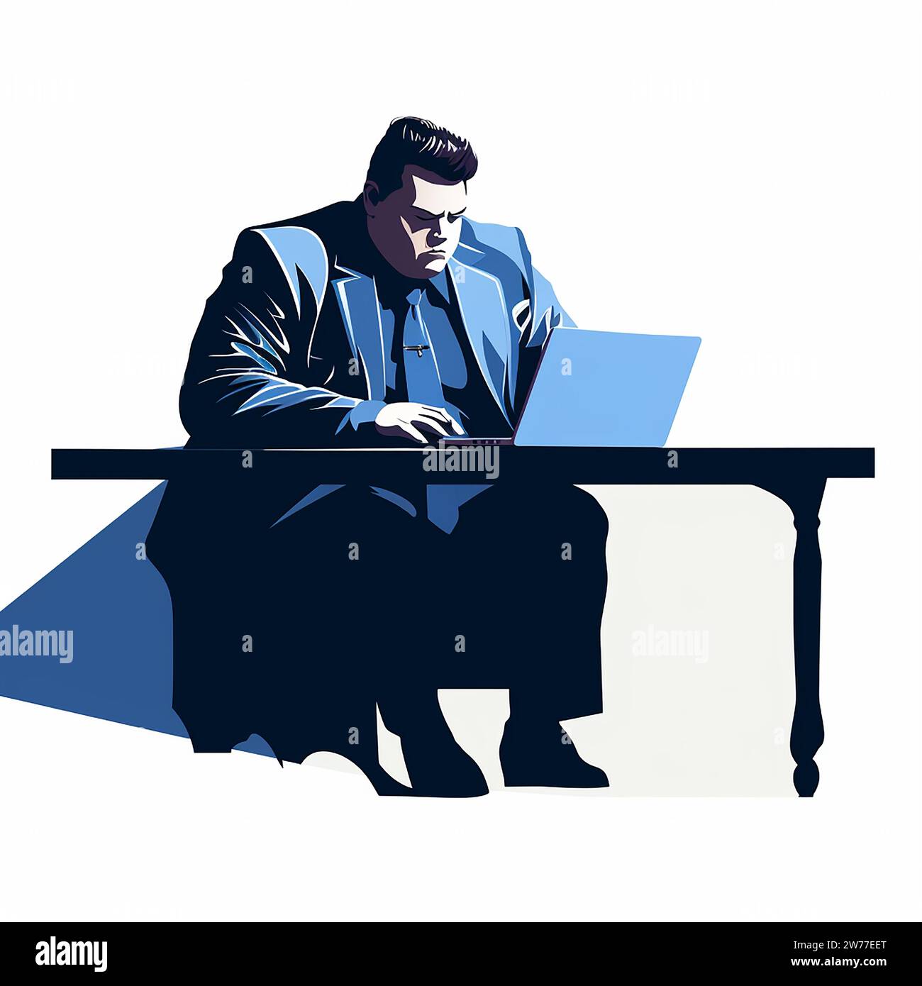 Ai Overweight Businessman Is Working On Laptop In Office Adult Or Young Programmer Guy