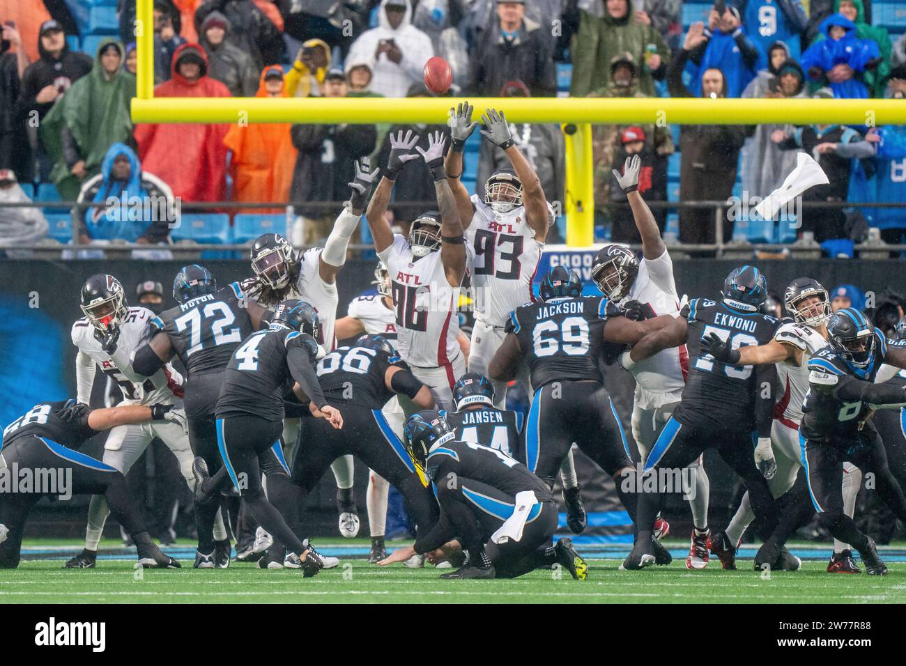 Carolina Panthers place kicker Eddy Pineiro (4) kicks the game winning ...