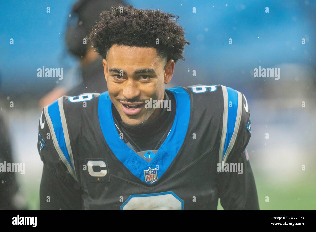 Carolina Panthers quarterback Bryce Young (9) walks off the field after ...