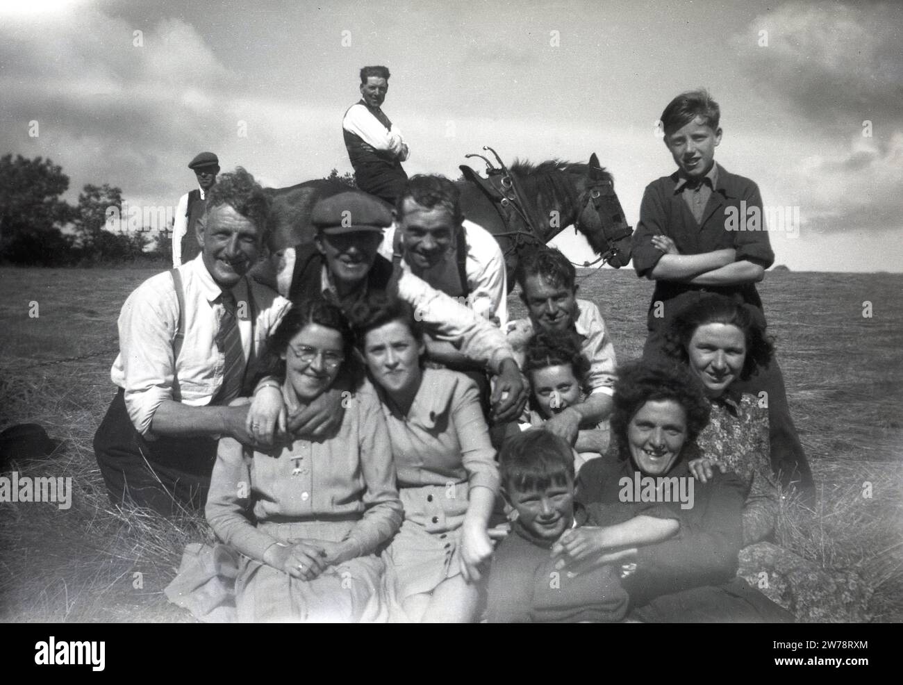 1950s, historical, farming family photo..... all out in the field to ...