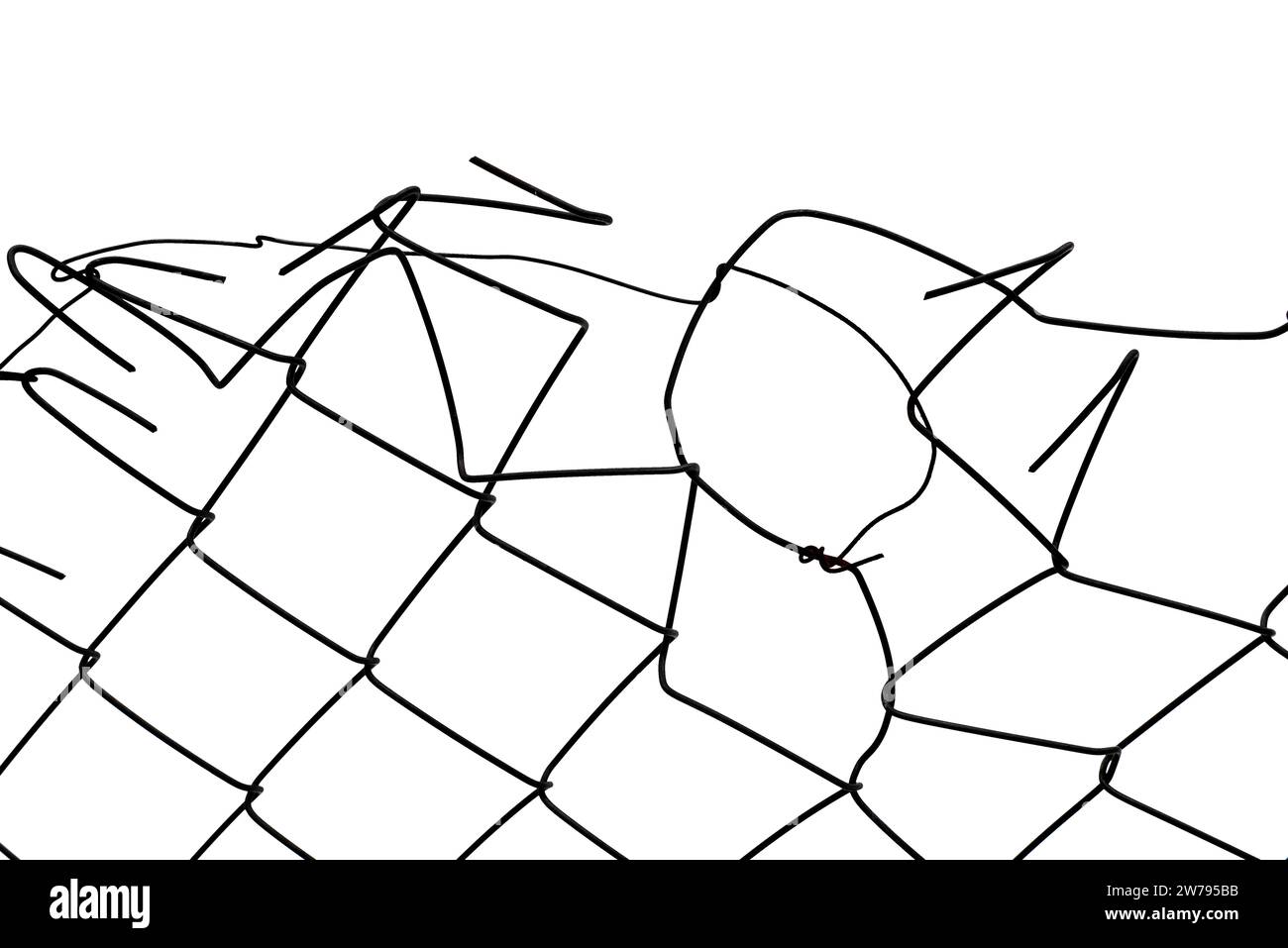 The texture of the metal mesh on a white background. Torn steel, metal ...