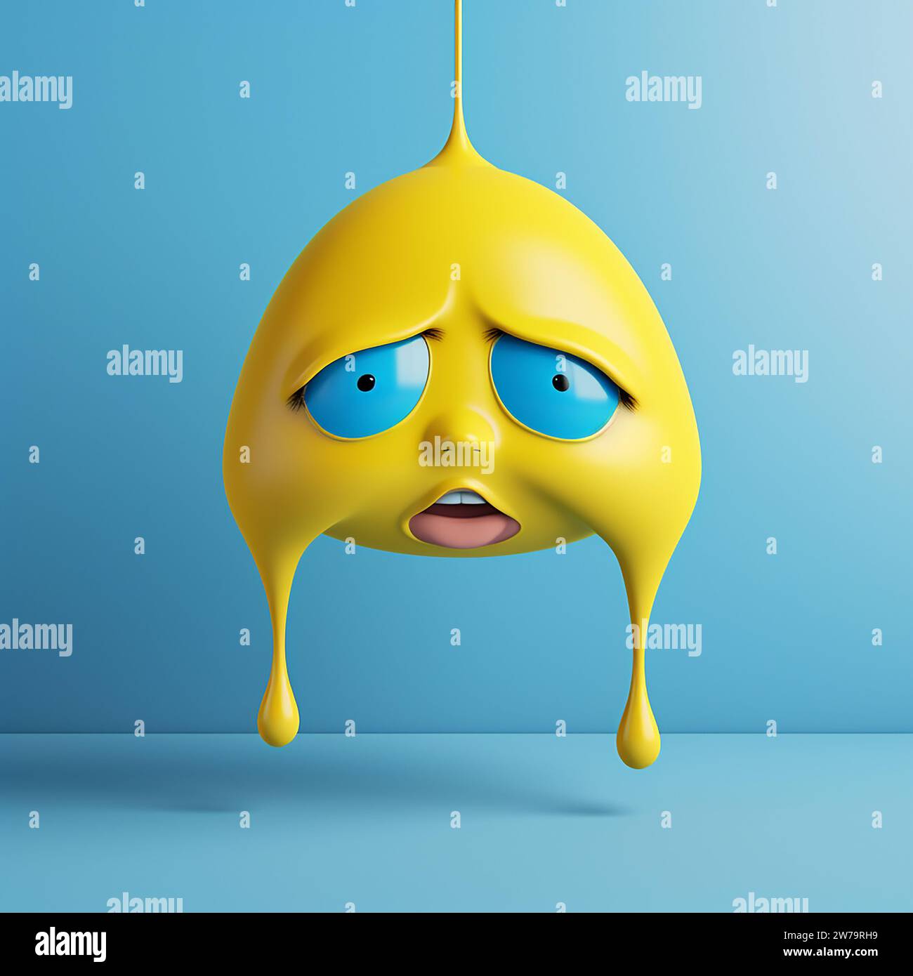 Realistic Yellow Glossy 3d Emotions face crying. Yellow on the blue ...