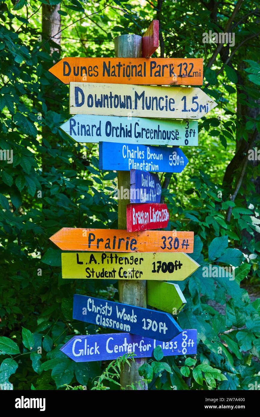 Colorful Directional Signpost at Educational Campus Stock Photo - Alamy