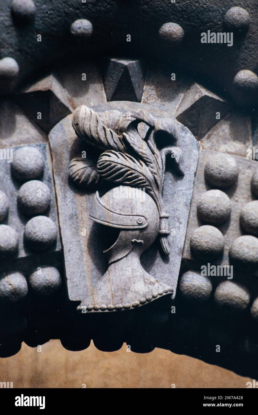 the crest of a knights helmet in profile os a show of rank of the ...