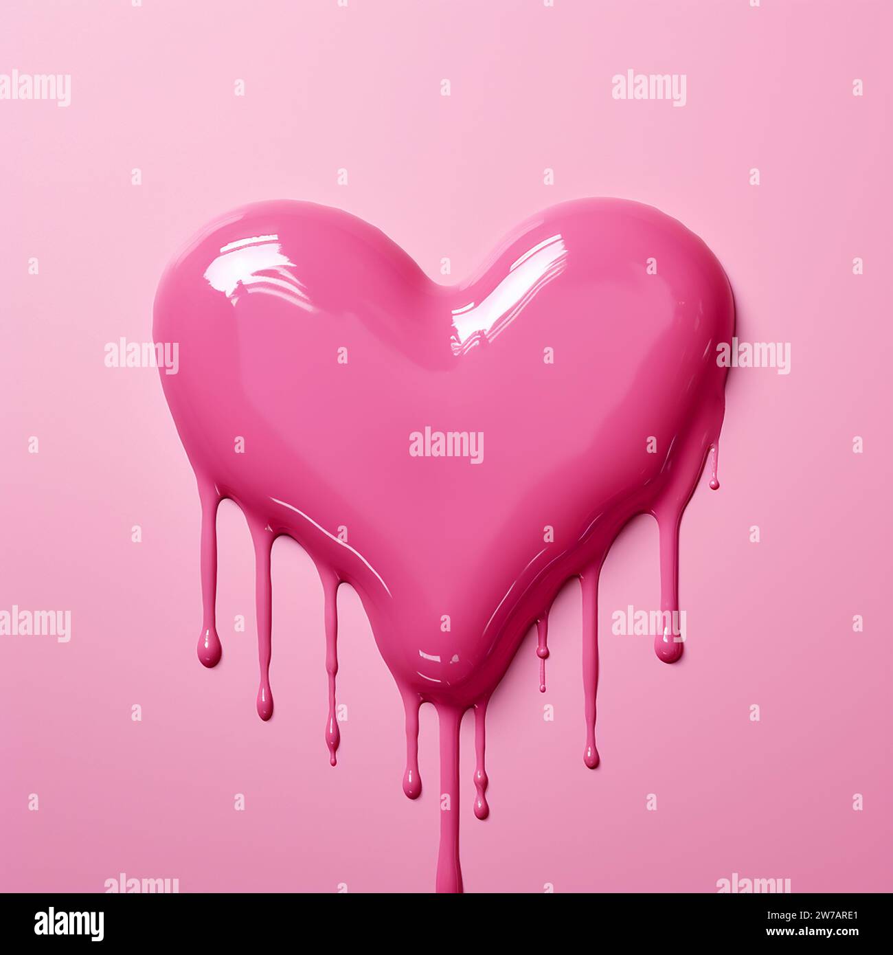 Pink plastic glossy heart with dripping paint on a pink background ...