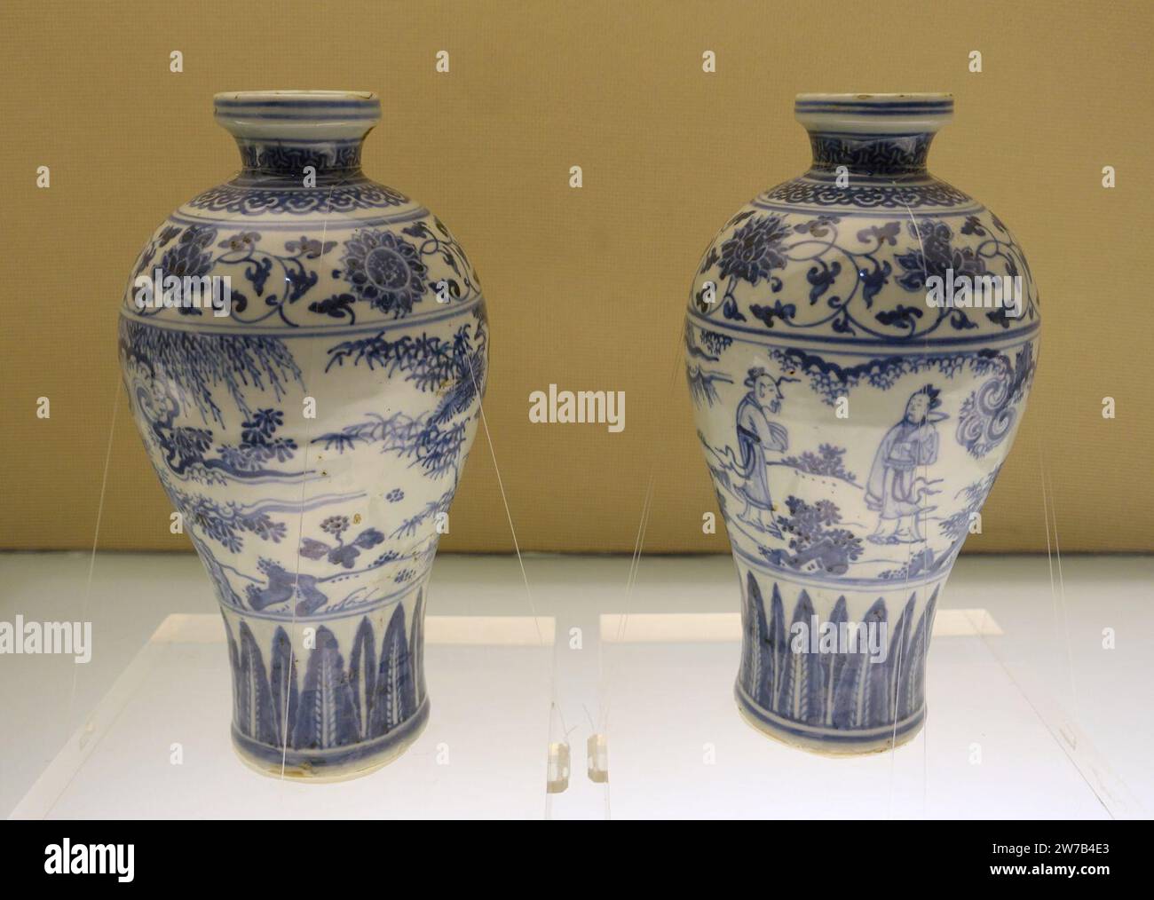 Wine containers depicting figures, China, unearthed from a tomb in ...