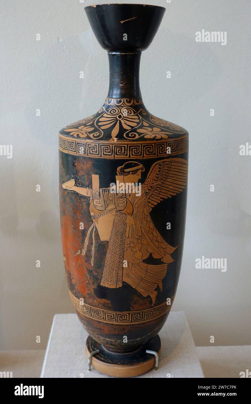 Winged Nike with libation bowl and kithara, lekythos, attributed to the ...