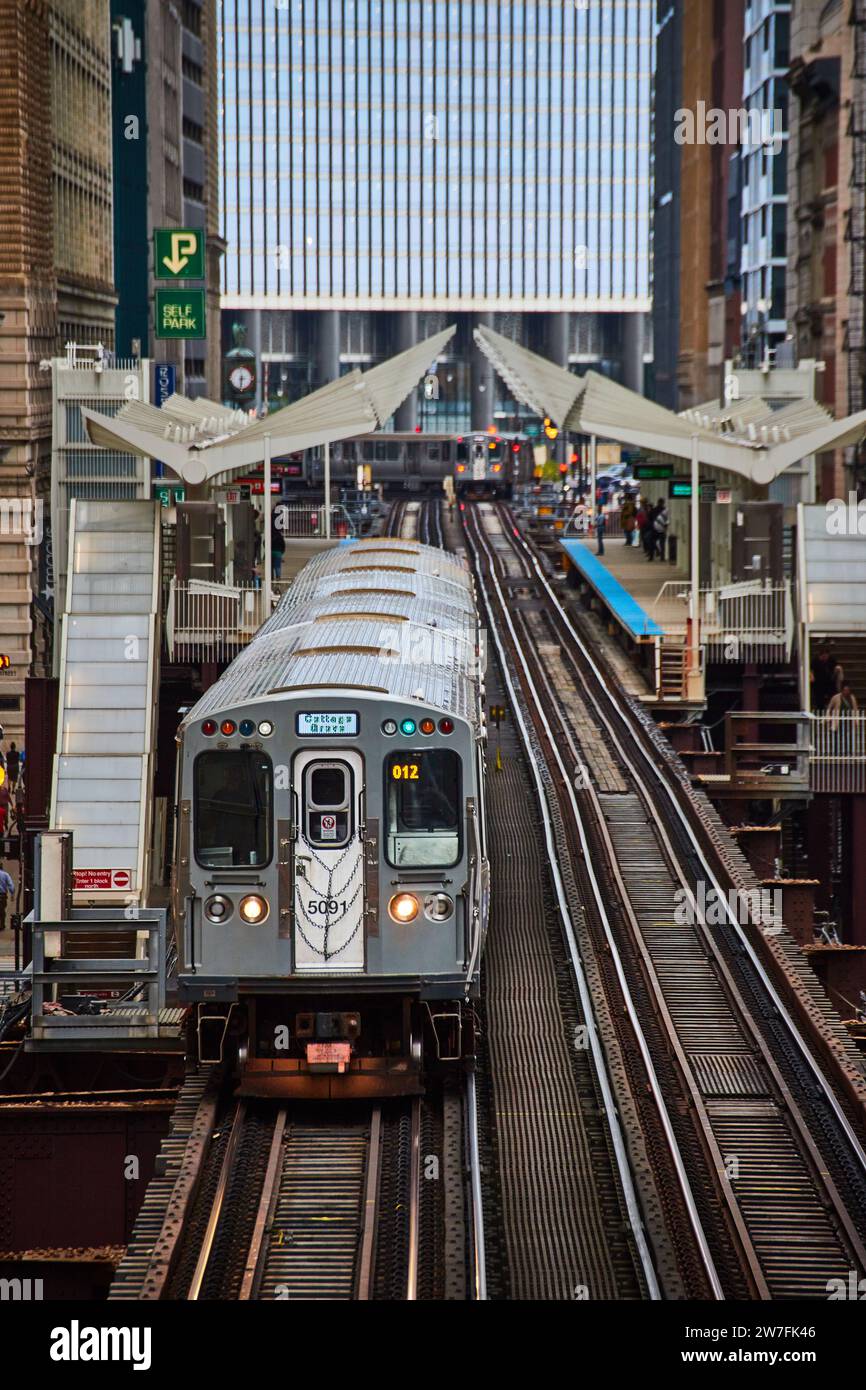 Modern Commuter Train in Urban Chicago, Elevated Track View Stock Photo ...