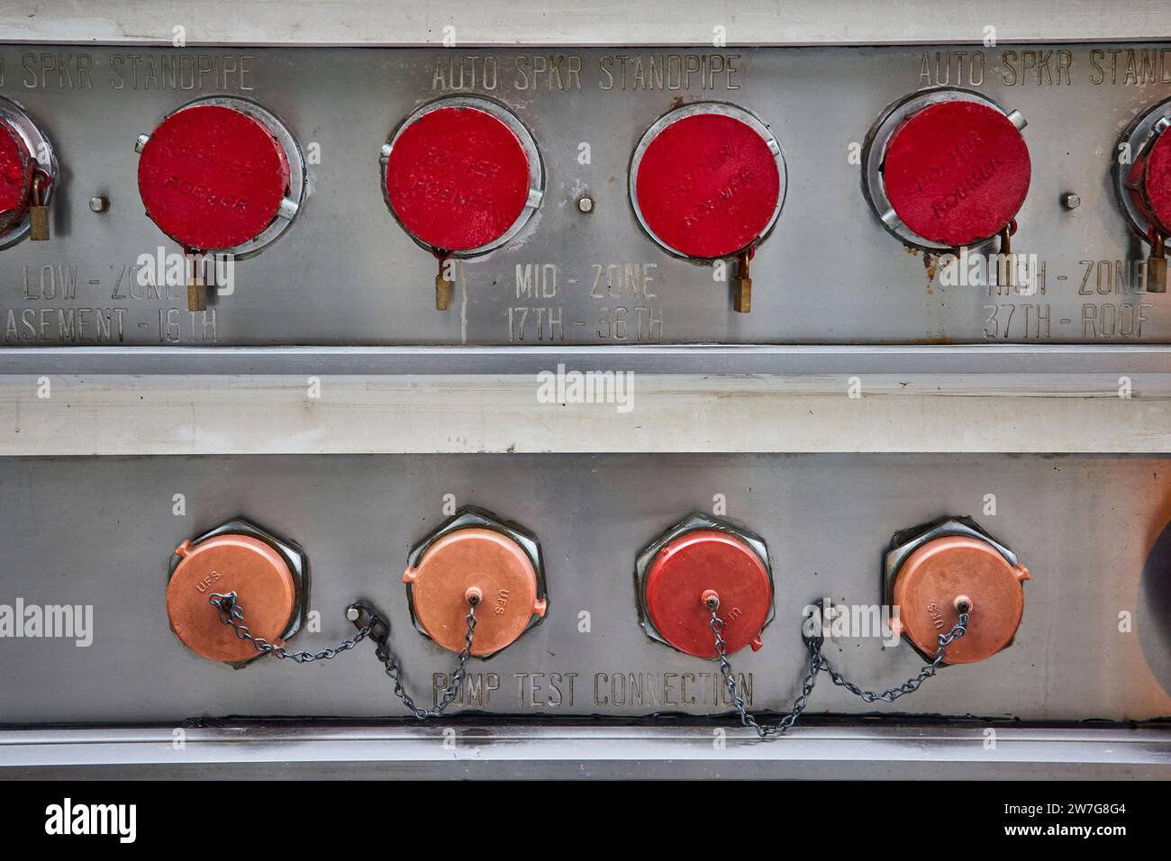 Metal with six red caps for standpipe and copper caps on chains ...