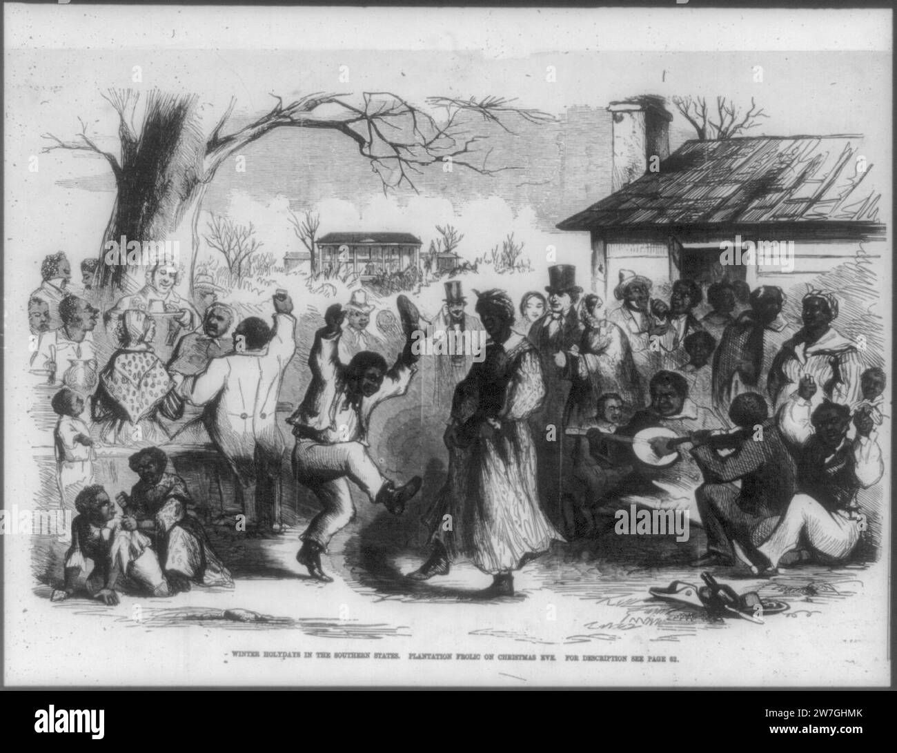 Winter holidays in the southern states. Plantation frolic on Christmas ...